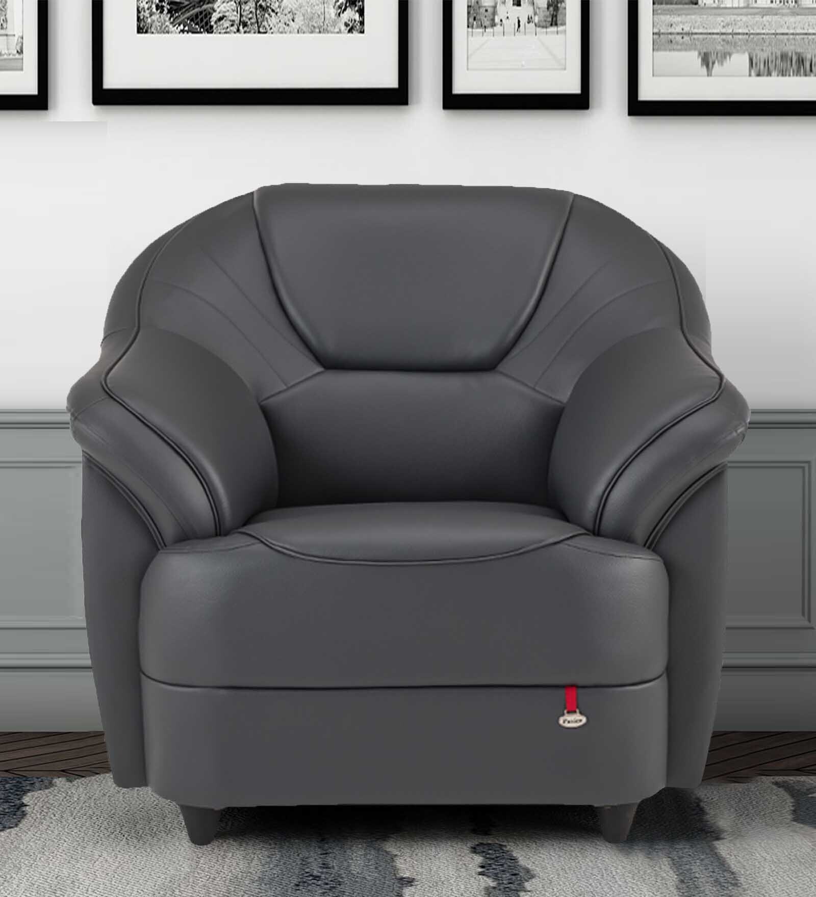 Buy Berry Leatherette 1 Seater Sofa in Grey Colour Online ...