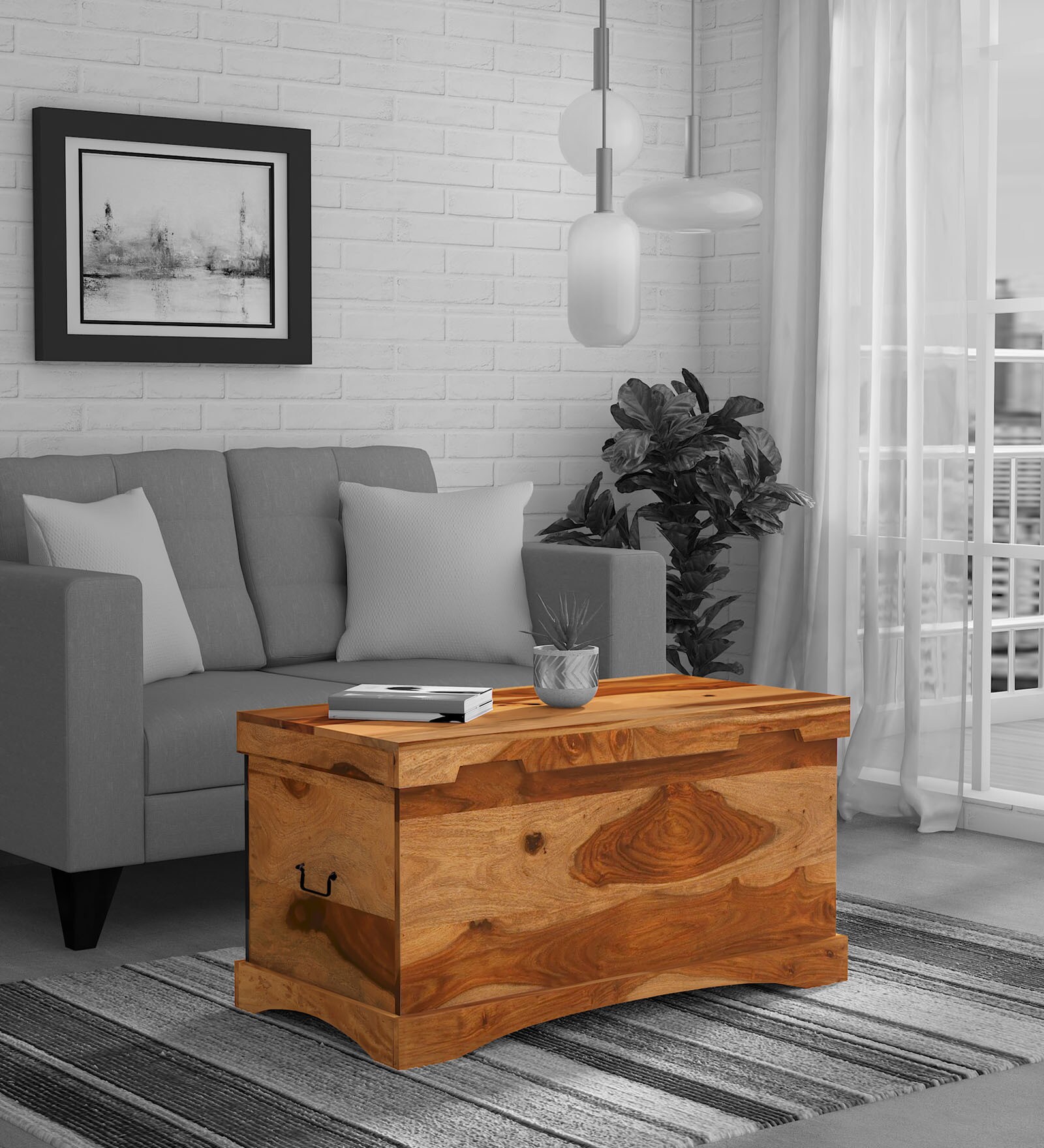 Buy Biscay Sheesham Wood Trunk in Rustic Teak Finish Online - Trunks ...