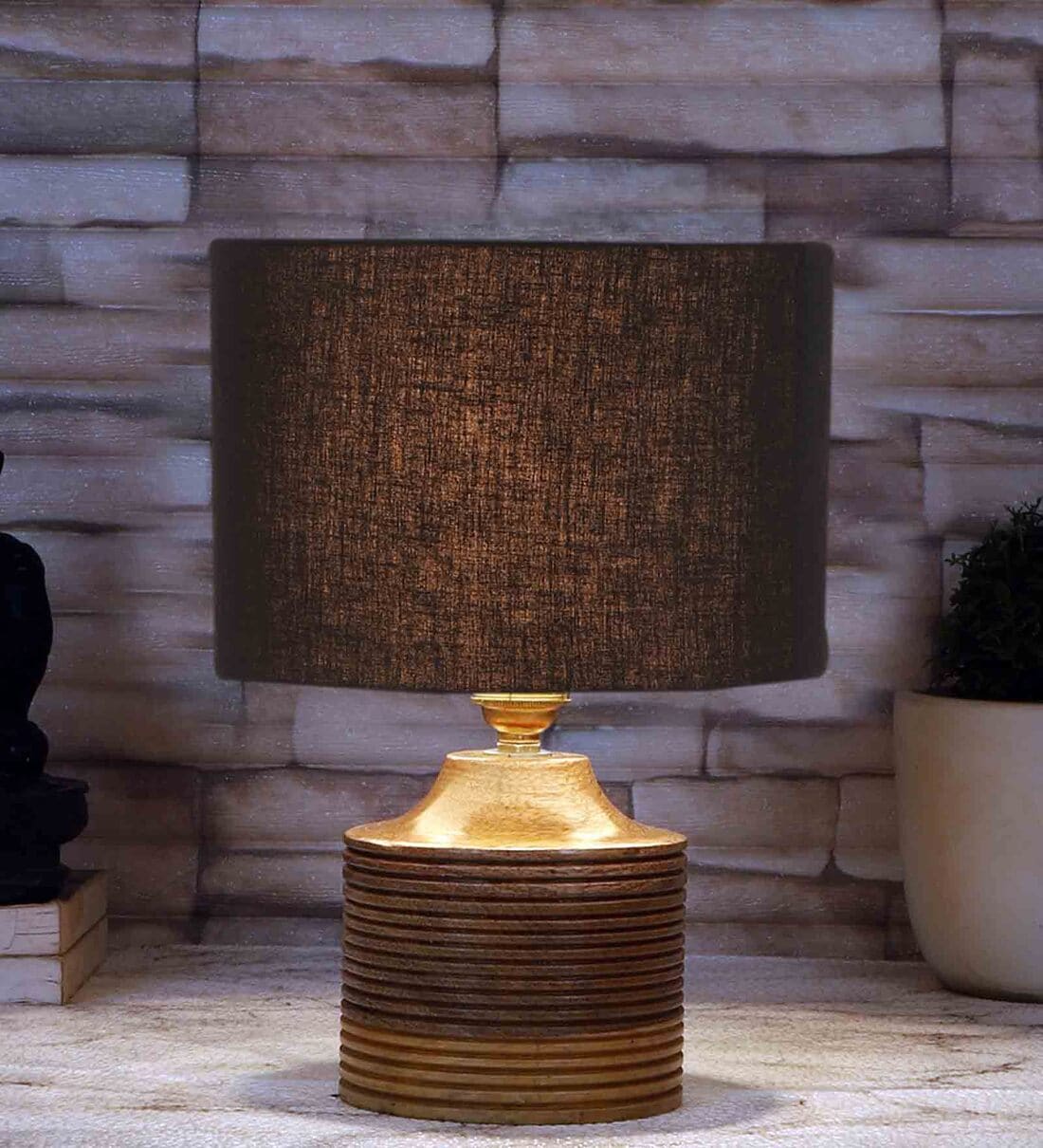 Buy Black Shade Table Lamp With Wood Base By New Era at 63% OFF by New ...