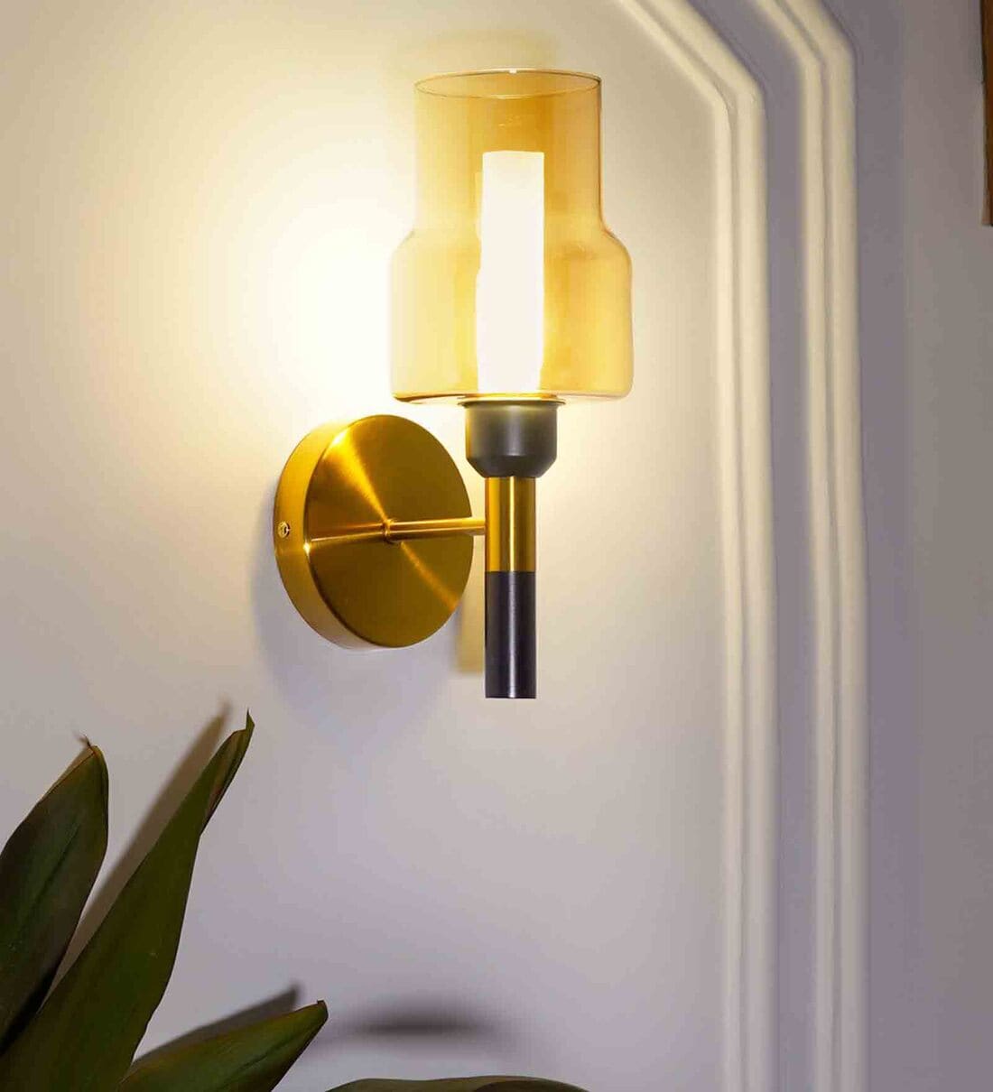Buy Black and Gold Metal and Glass Wall Light By Kapoor E Illuminations ...