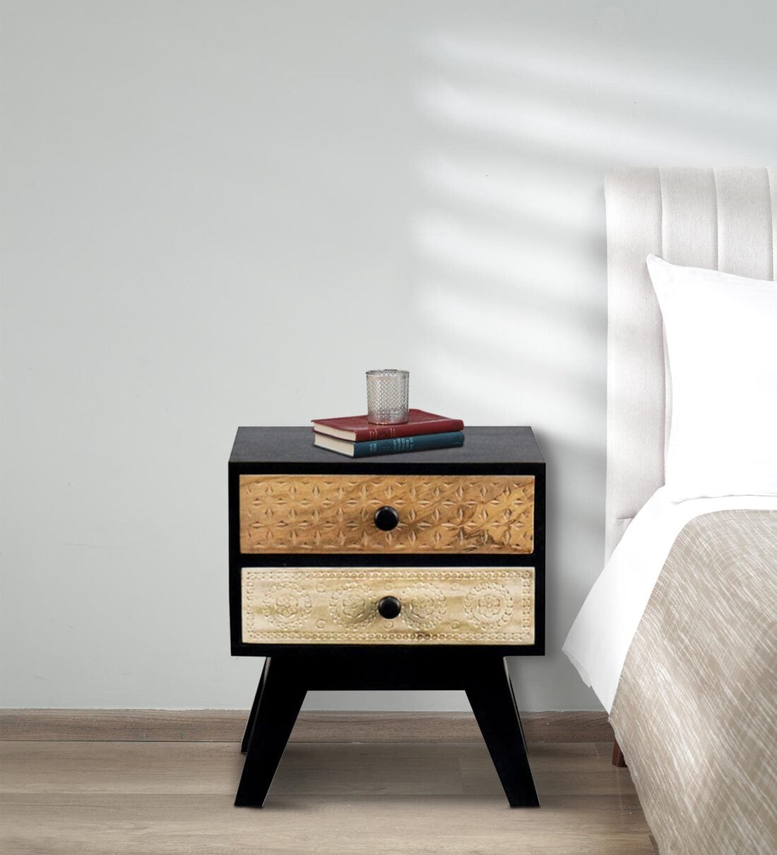 Buy Black Beauty Solid Wood Bedside Table in Black Finish with Drawers ...