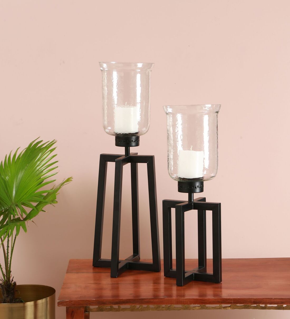 Buy Black Hurricane 1.5 Ft Black Glass & Iron Pillar Candle Holder by ...