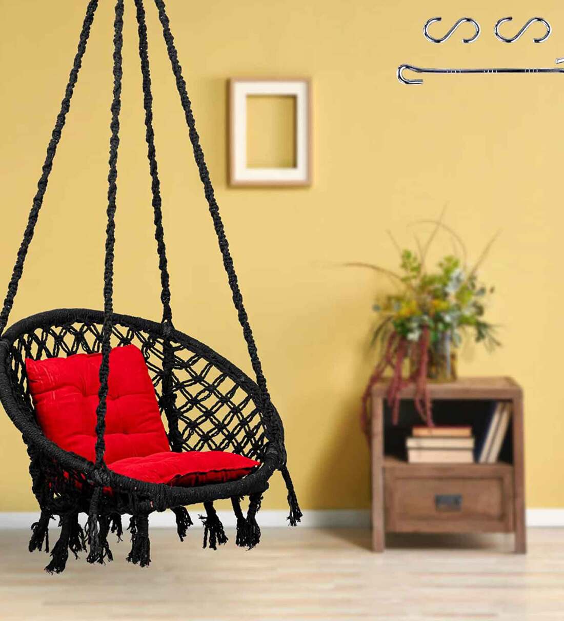 Buy Round L shape Fabric Swing in Black & Red Colour Online - Swings ...