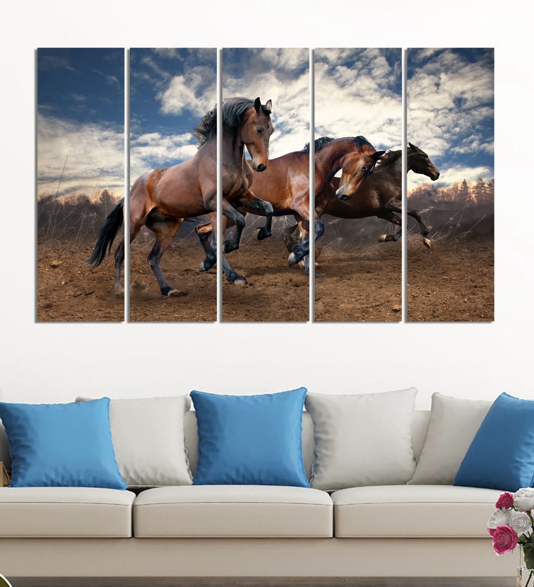 Buy Black Wood Multiple Frames Beautiful Running Horses Art Panels ...