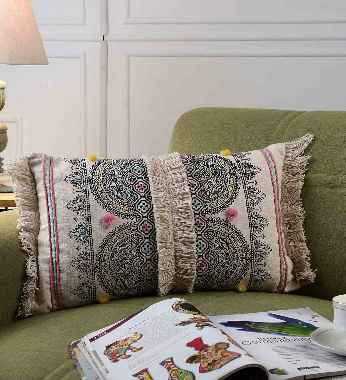 Buy Multicolor Cotton Woven 12 x 20 Inches 1 x Rectangular Cushion ...