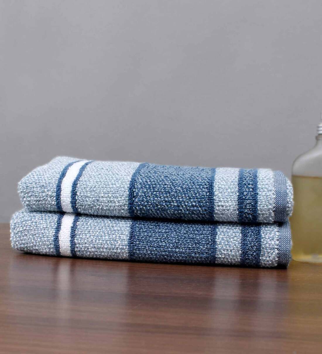Buy Blue Patterned 500 GSM Cotton Hand Towels (Set of 2) by AVI Living at 58% OFF by AVI Living ...