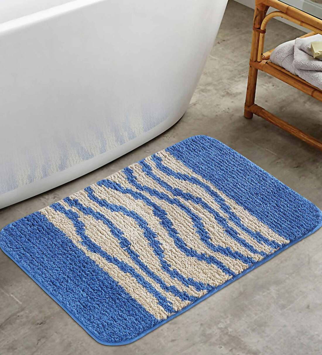 Buy Blue Abstract Polyester 28x20 Inches AntiSkid Bath Mat by ...