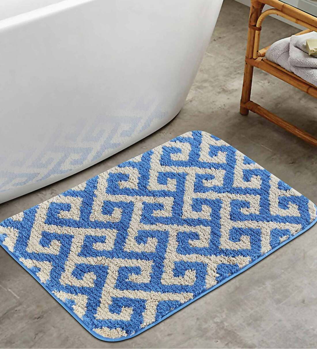 Buy Blue Traditional Polyester 24x16 Inches Anti Skid Bath Mat by ...