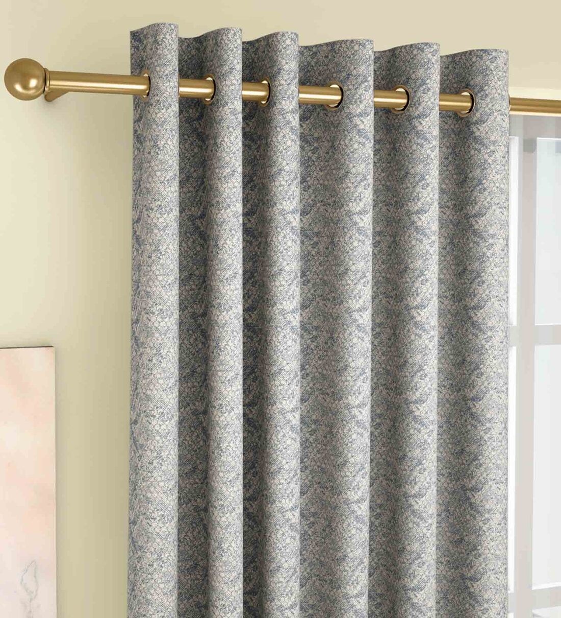 Buy Blue Abstract Poly Cotton 7 Ft Semisheer Eyelet Door Curtains (Set ...