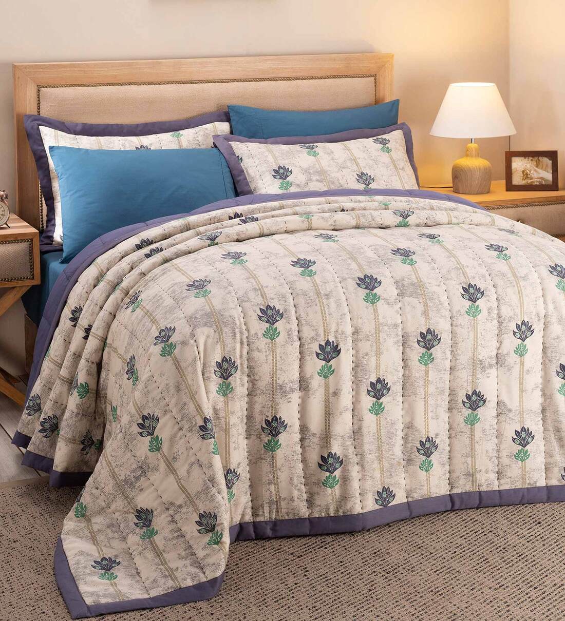 Buy Blue Cotton 100 Room Temperature Double Bed Quilt by Maspar Online ...
