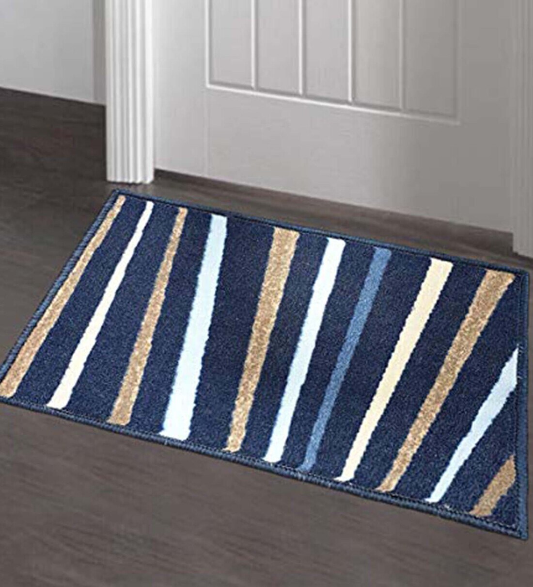 Buy Blue Geometric Polyester 15 x 23 Inches Anti Skid Door Mat by ...