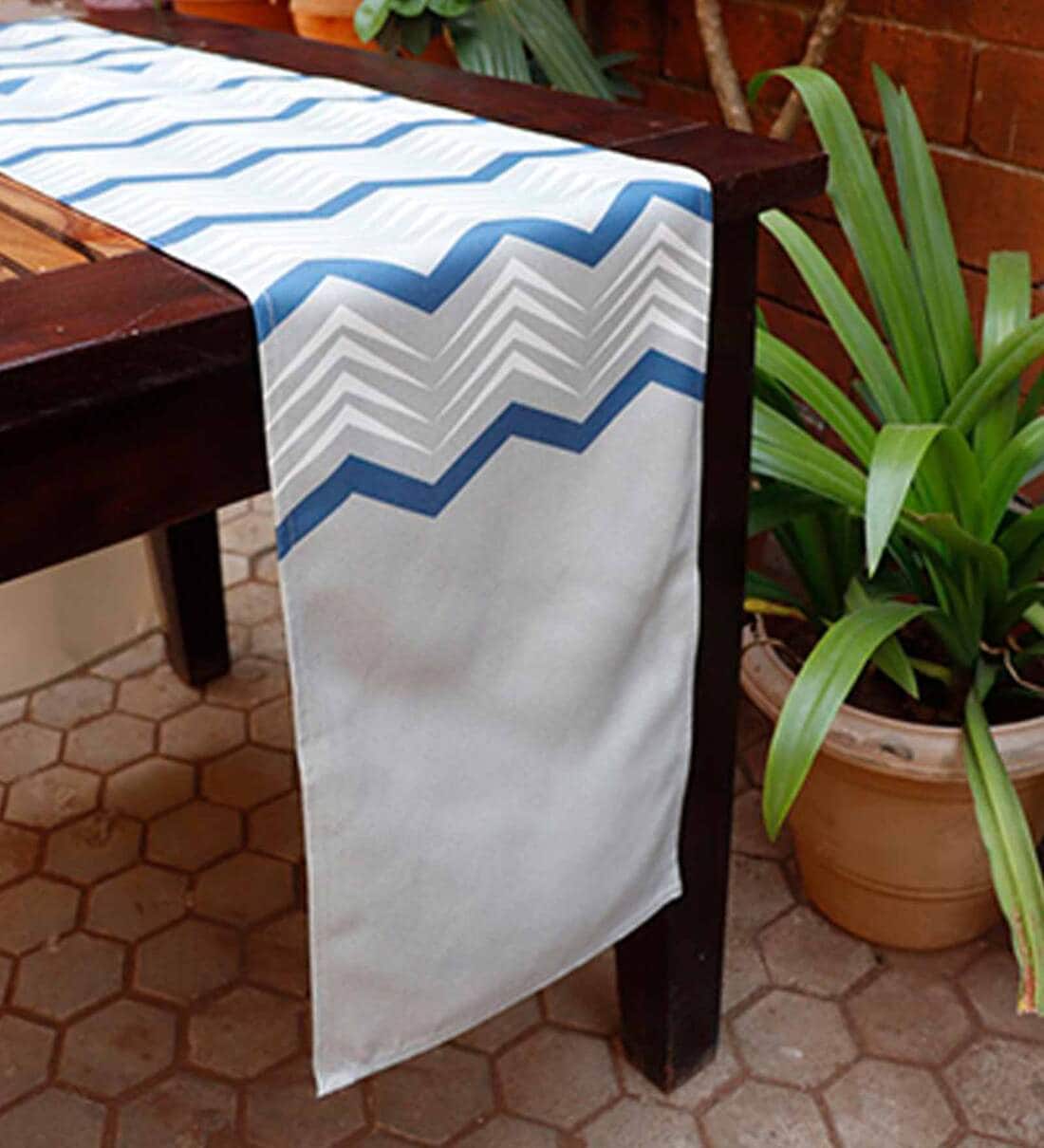 Buy Moonglade (12x84) White & Blue Polycanvas Table Runner Online ...