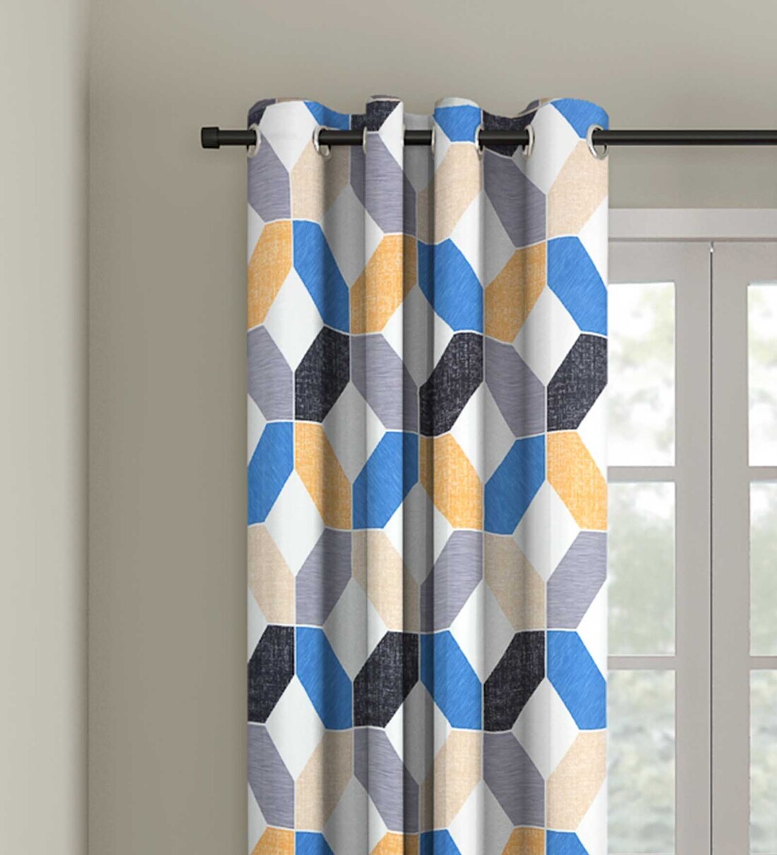 Buy Blue Traditional Polyester 5 Ft Blackout Eyelet Window Curtains ...