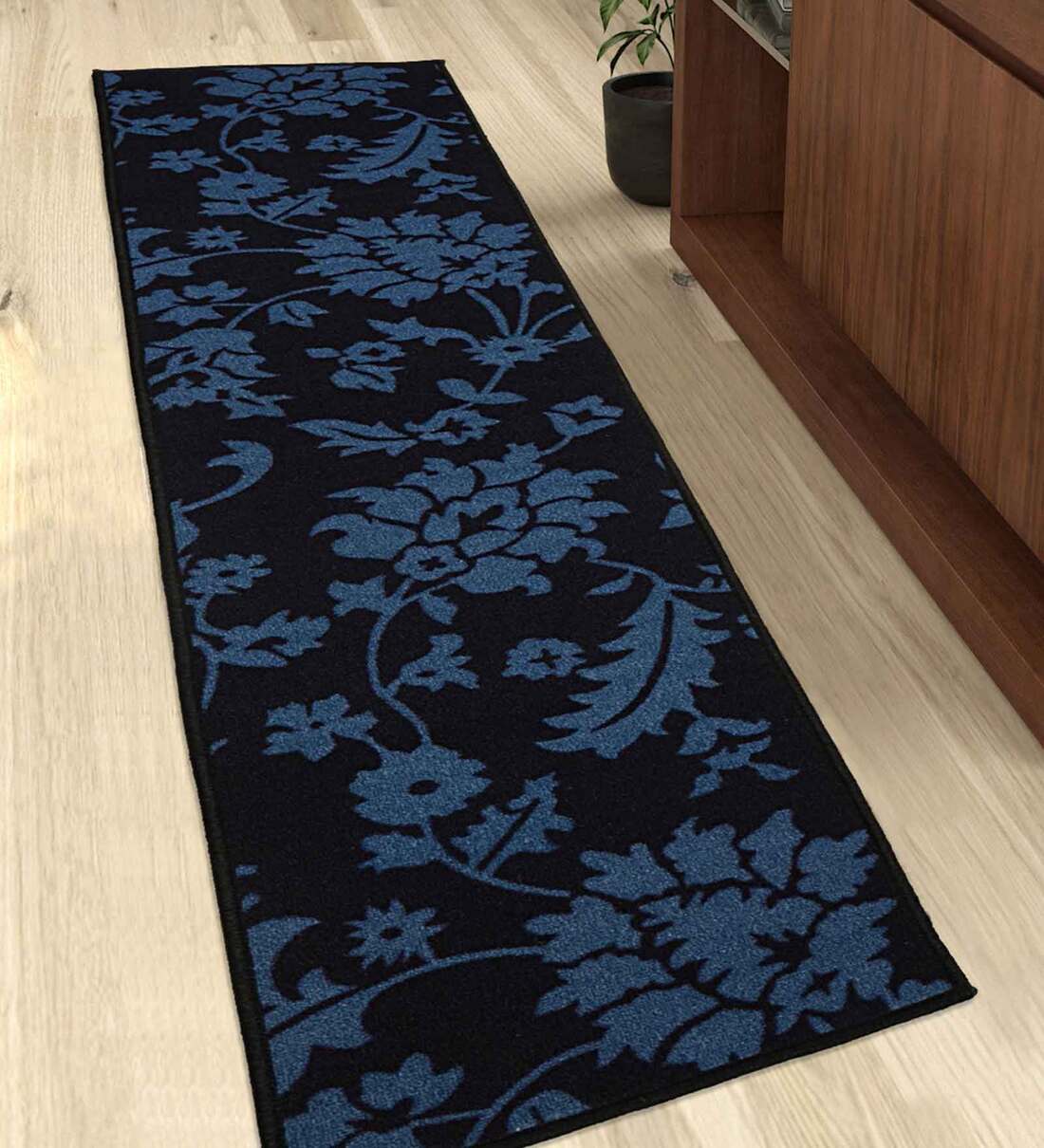 Buy Blue Polypropylene Floral 71x18 Inches Floor Runner by Saral Home ...