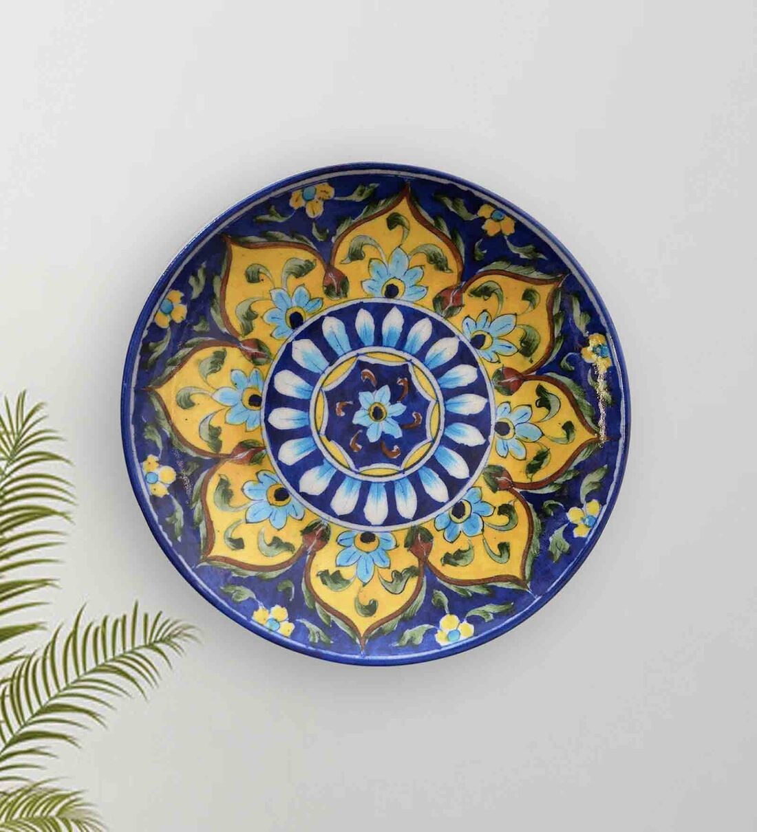 Buy Blue Pottery Yellow Flower Wall Plate Online - Wall Plates and ...