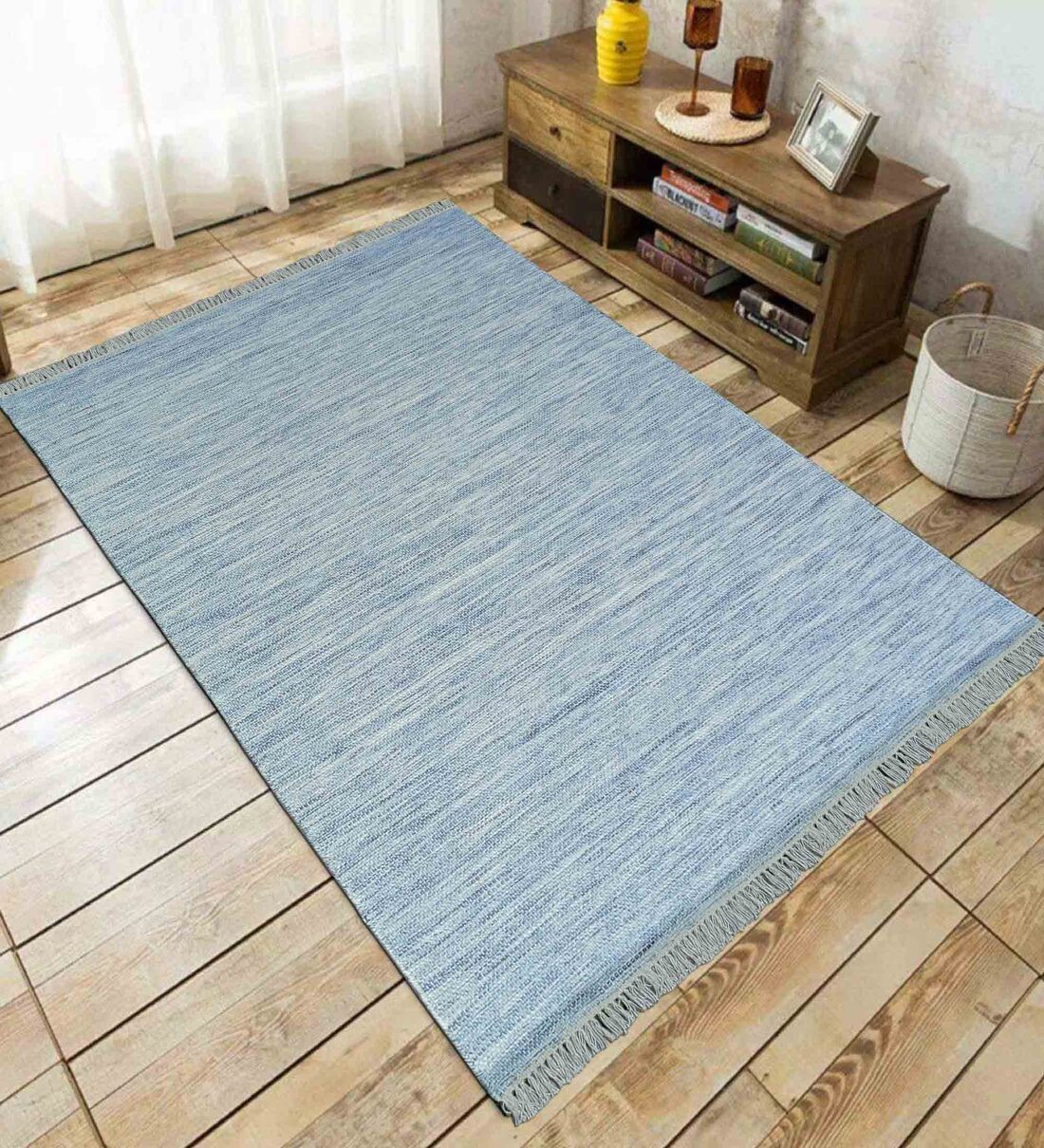 Buy Blue Solid Wool 5 ft x 7 ft Hand Woven Carpet by MRIC at 32% OFF by ...