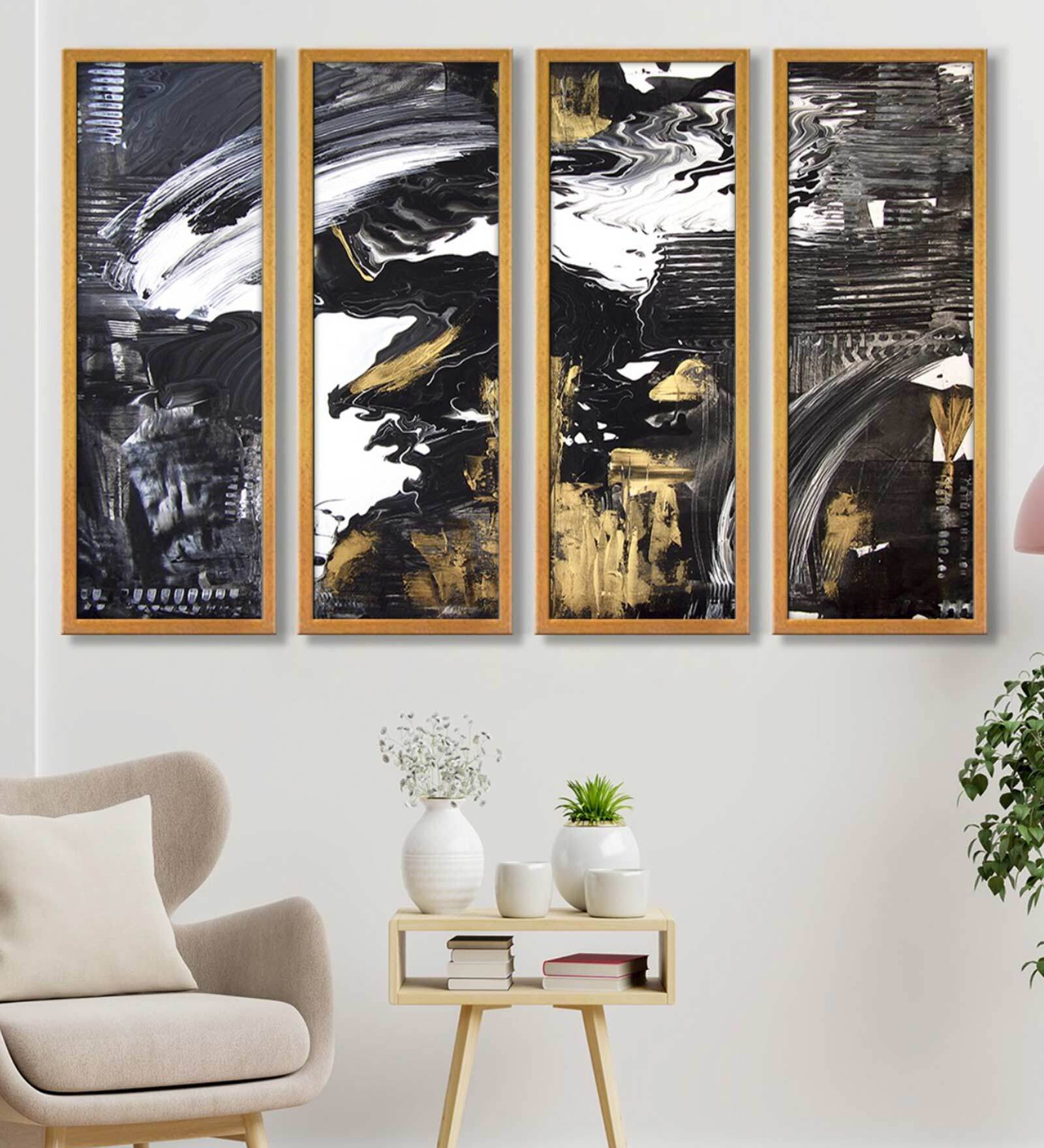 Buy Arthur Multicolour Canvas Framed Abstract Art Panel Set of 4 Online ...