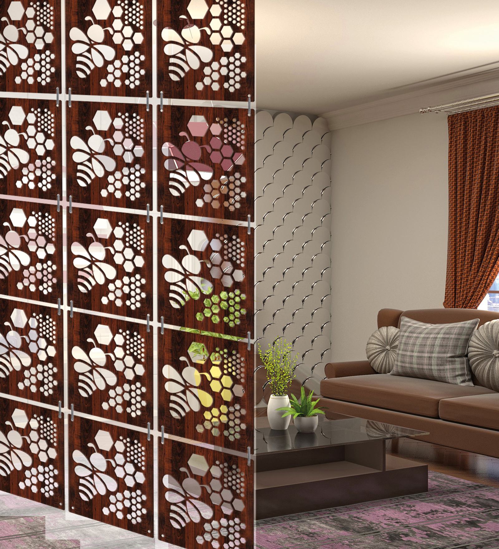 Buy Brown Engineered Wood Wall Hanging Room Divider Panel By Olive Tree ...