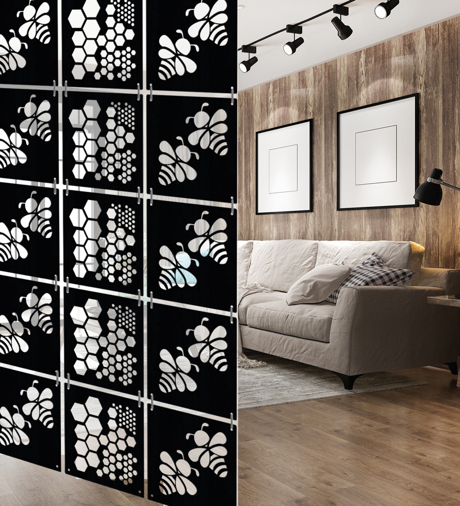 Buy Black Engineered Wood Wall Hanging Room Divider Panel By Olive Tree ...