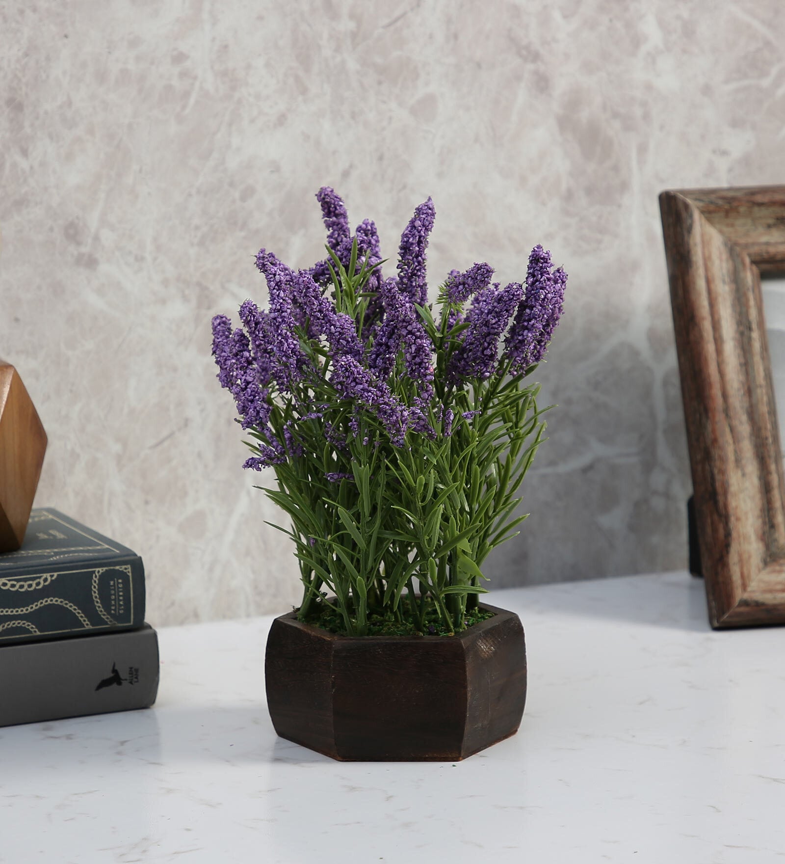 Buy Blue Polyester Hogla Leaves Flowering Artificial Plant With Wooden ...