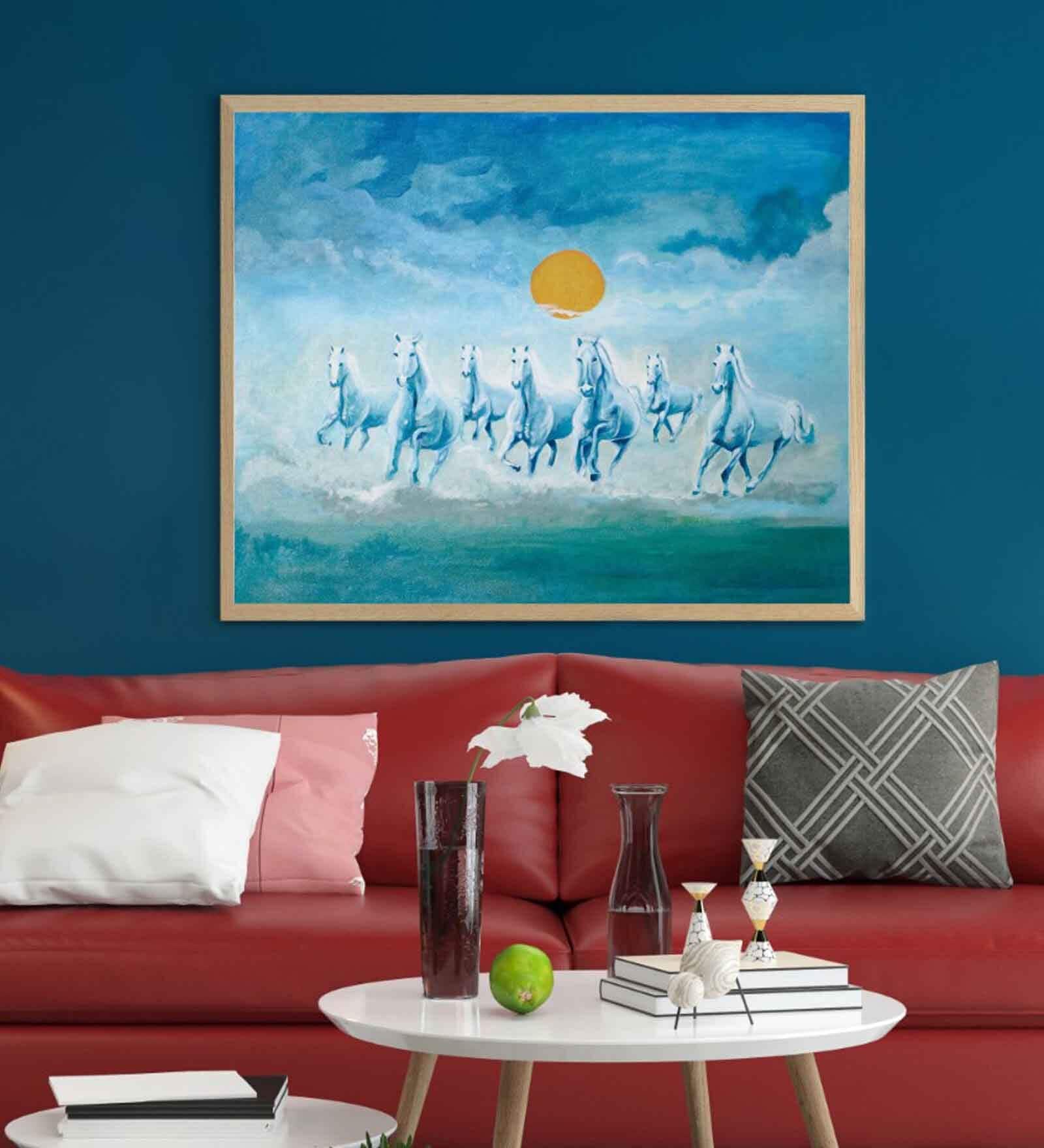 Buy Blue Seven Horses Canvas Original Wall Painting Online - Wildlife Paintings - Hand Paintings ...