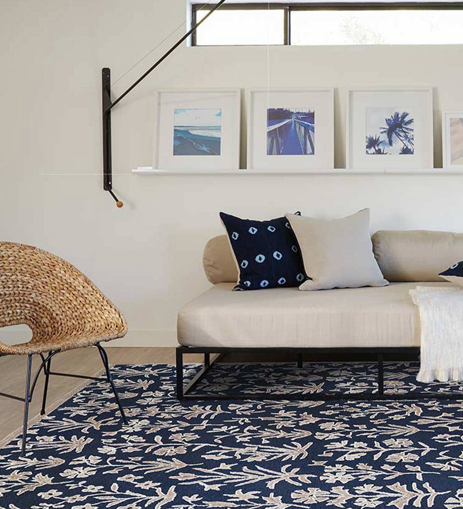 Buy Blue Floral Wool 8 ft x 10 ft Hand Tufted Carpet by Obeetee Online ...