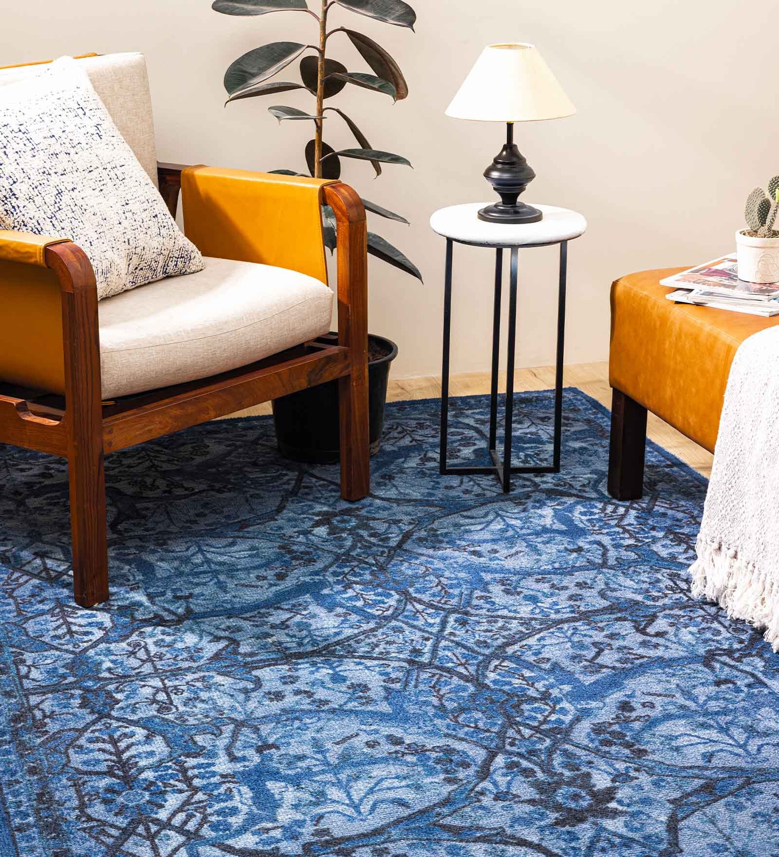 Buy Blue Wool Geometric 8 x 5 Feet Hand Woven Carpet By Obeetee Carpets ...