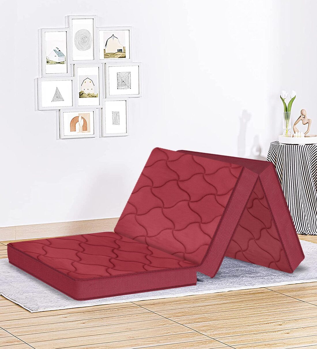 Buy Bouncy Tri-Fold 4 Inch Foam (72x30) In Maroon Colour Single Folding ...