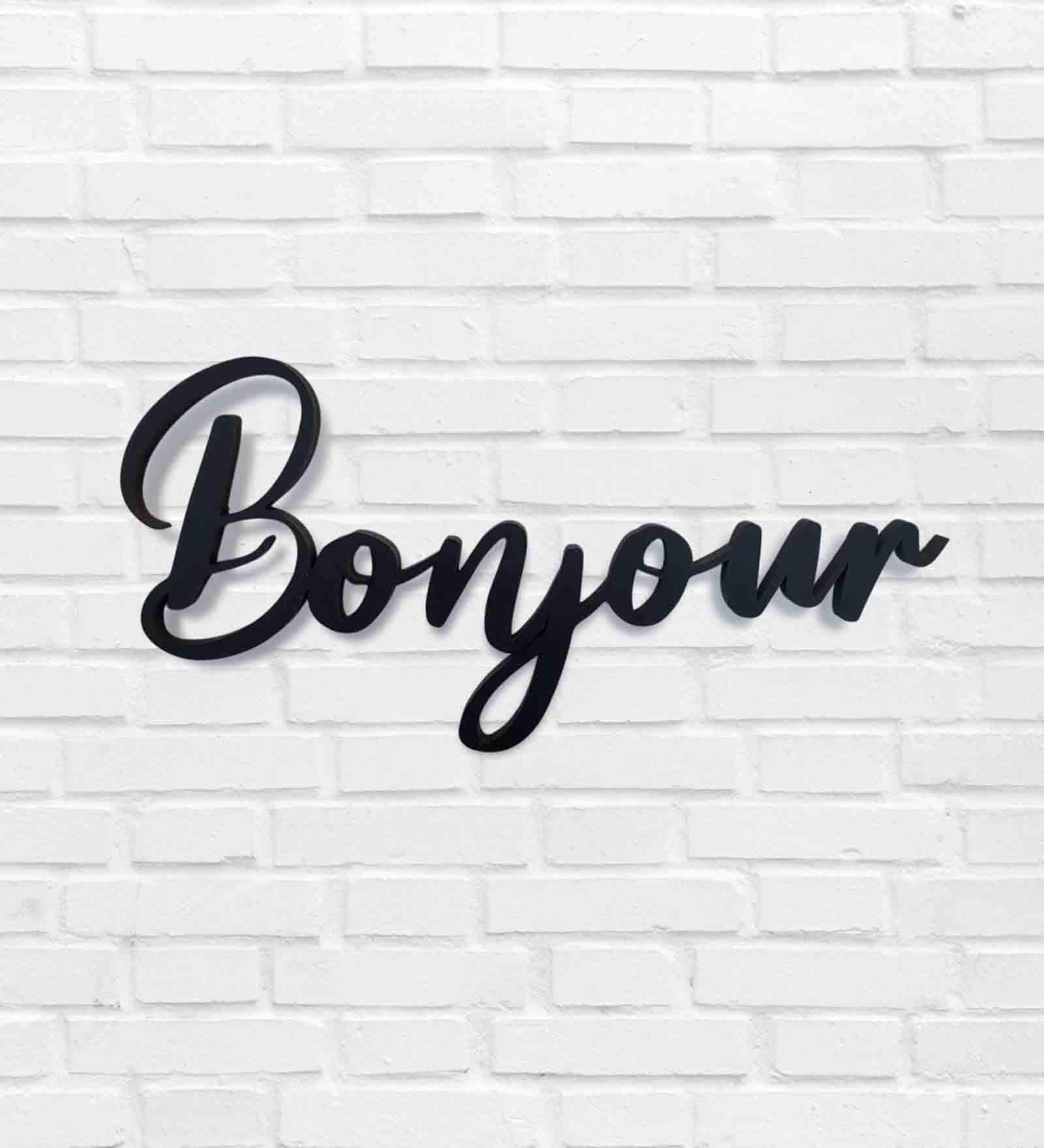 Buy Bonjour Black Wooden Wall Art at 28% OFF by Chalk My Theme | Pepperfry