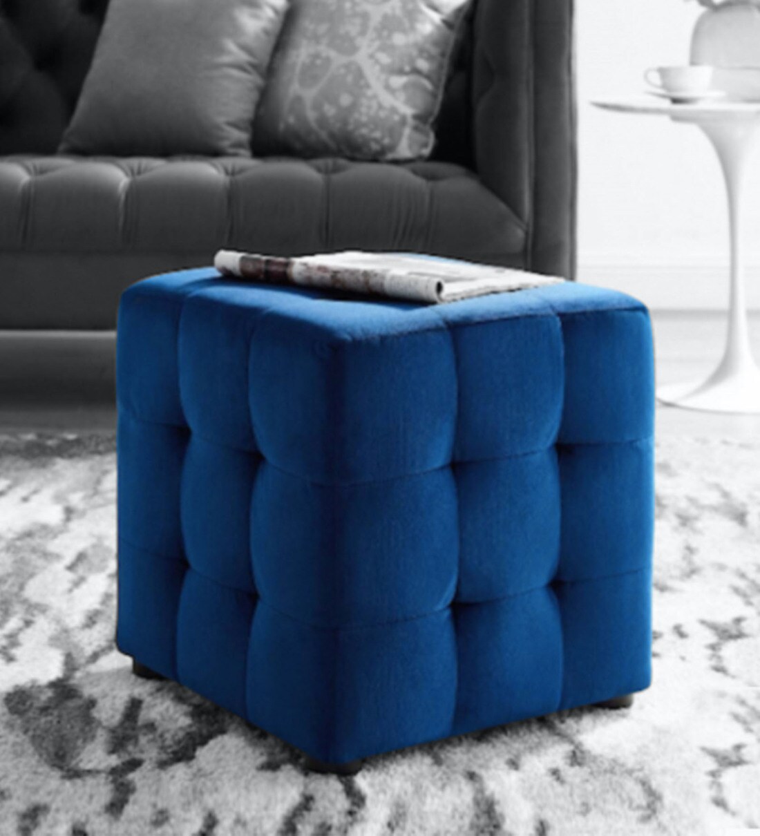 Buy Bran tuft Square Pouf in Royal Navy Blue Colour at 100% OFF by ...
