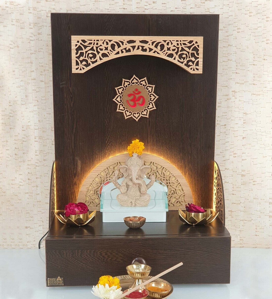 Buy Brown Mdf Hand Crafted Curved Dome Shape Mandir With Led at 33% OFF ...
