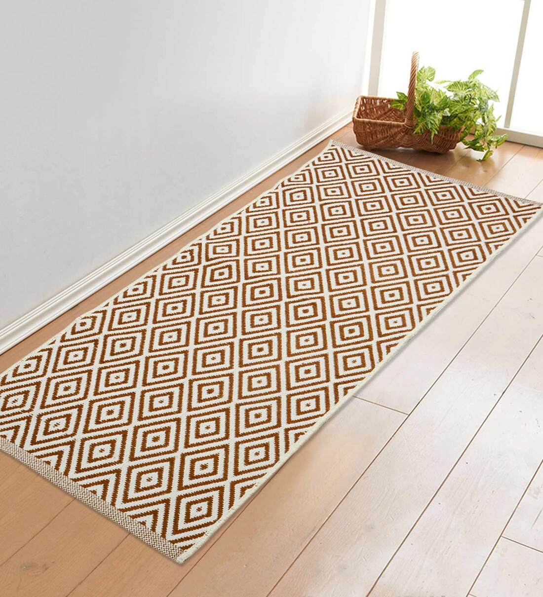 Buy Brown Cotton 2 ft x 4 ft Machine Made Dhurrie by Saral Home Online ...