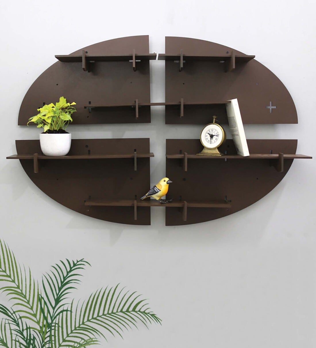 Buy Brown Engineered Wood Oval Shaped Set of 4 Modular Wall Shelf by ...