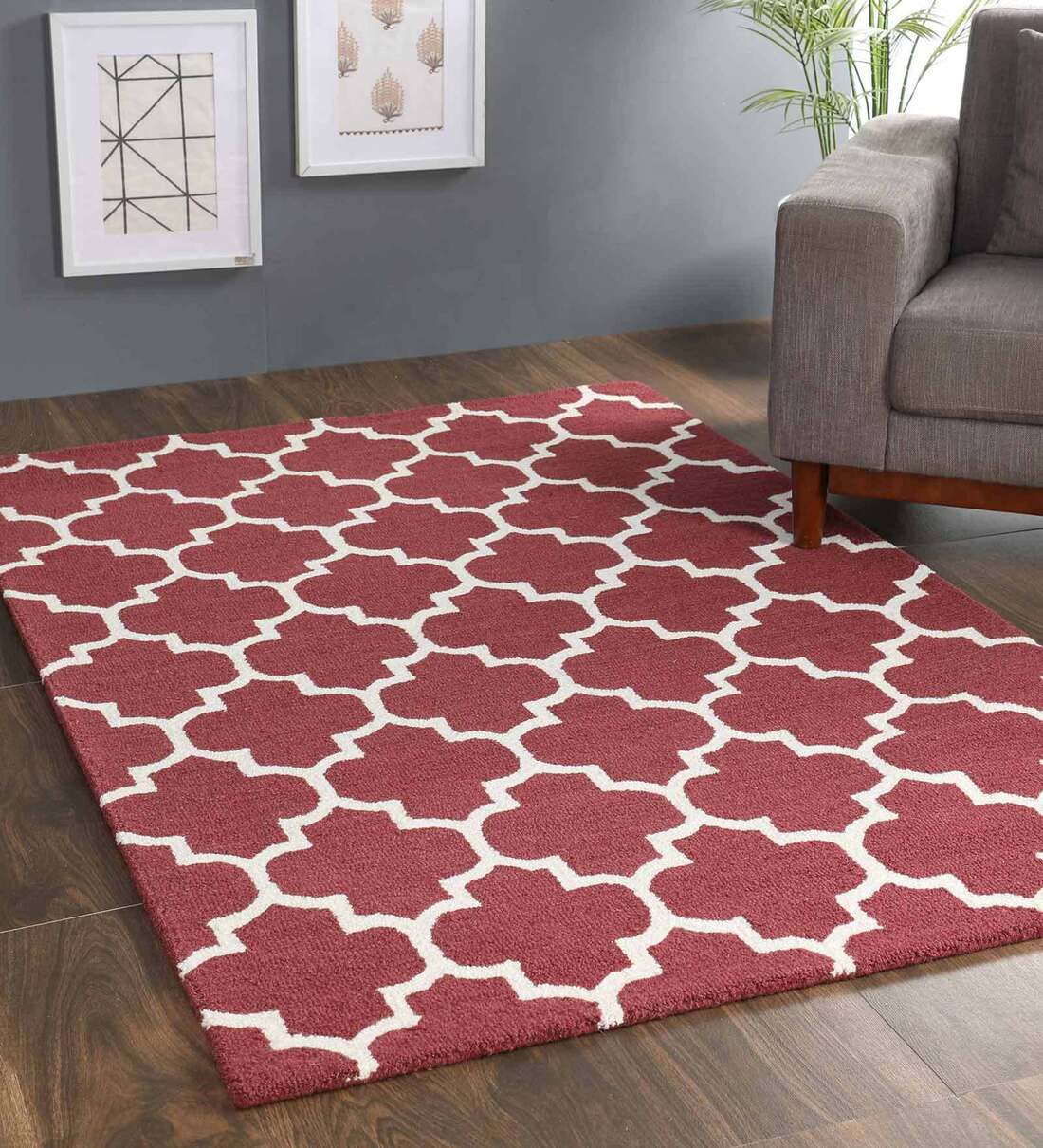Buy Trellis Pattern Wool Hand Tufted 4 X 6 Feet Carpet - Mudramark By ...