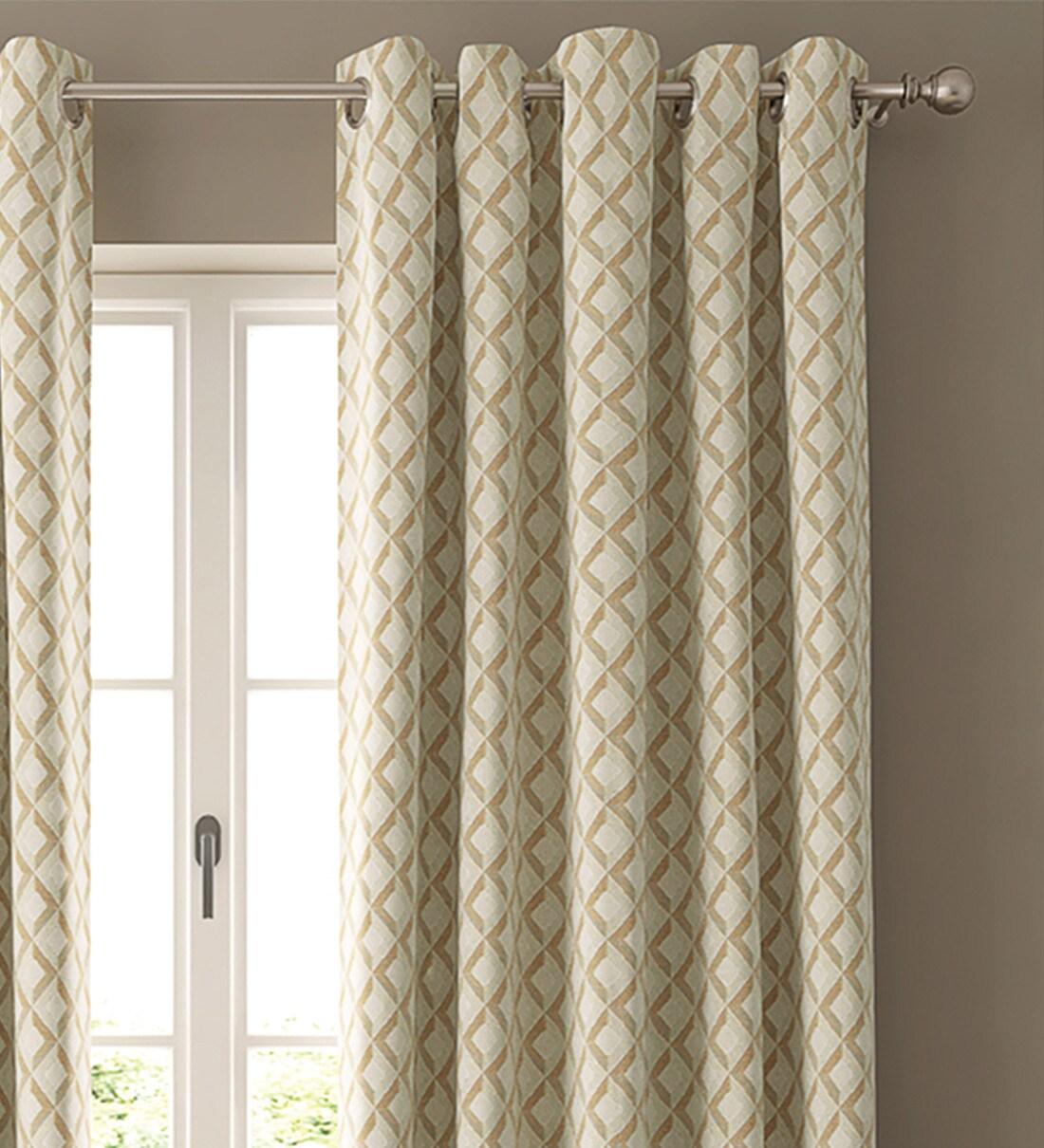 Buy Brown Geometric Poly Cotton 7 Ft Semisheer Eyelet Door Curtains ...