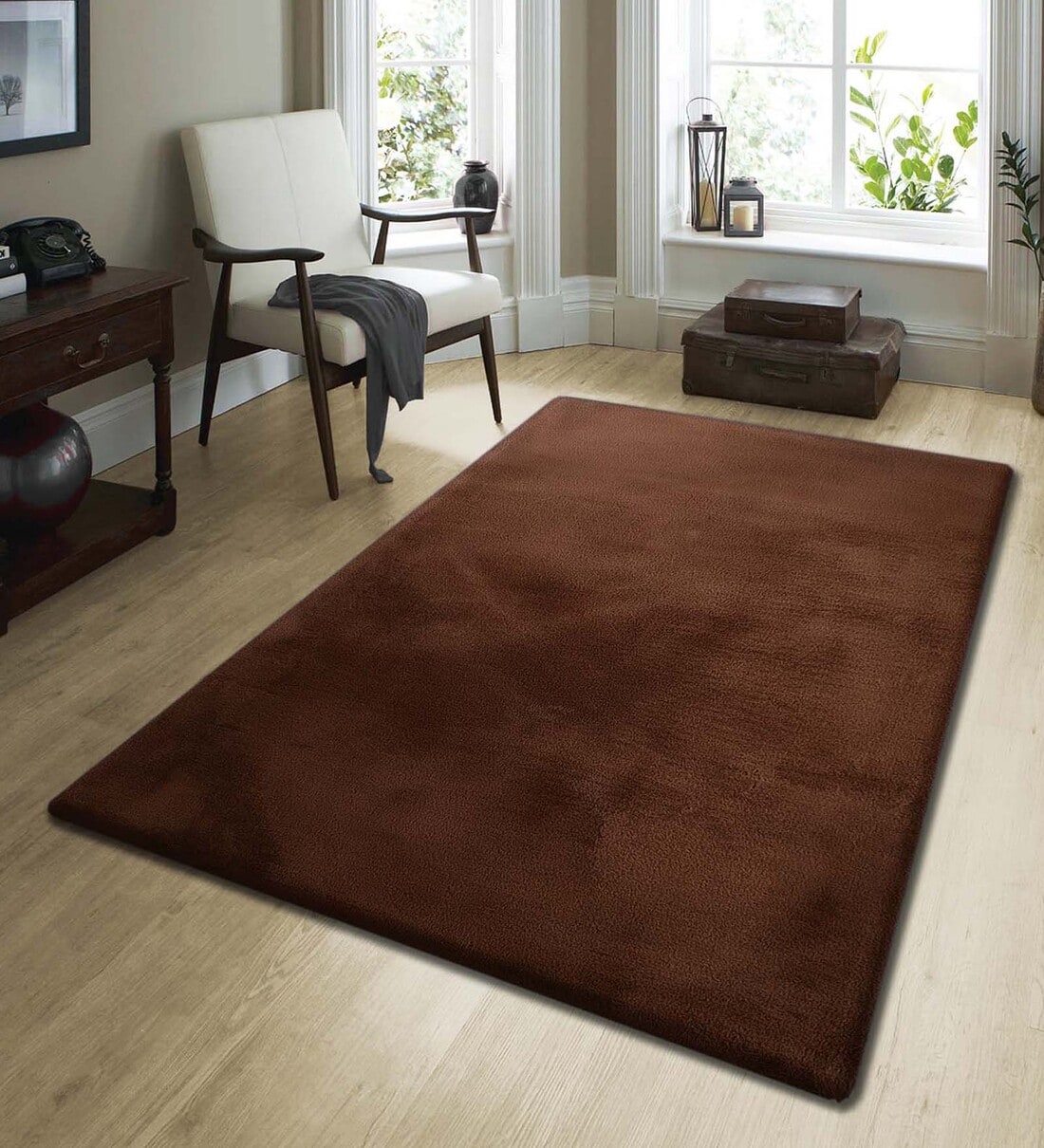 Buy Brown Polyester Solid 4 x 6 Feet Machine Made Carpet By Obsessions ...
