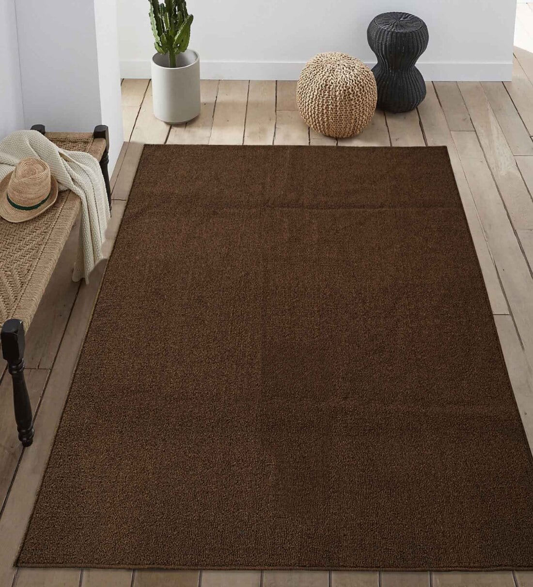 Buy Brown Solid Polypropylene 4 ft x 6 ft Hand Woven Carpet by Saral ...