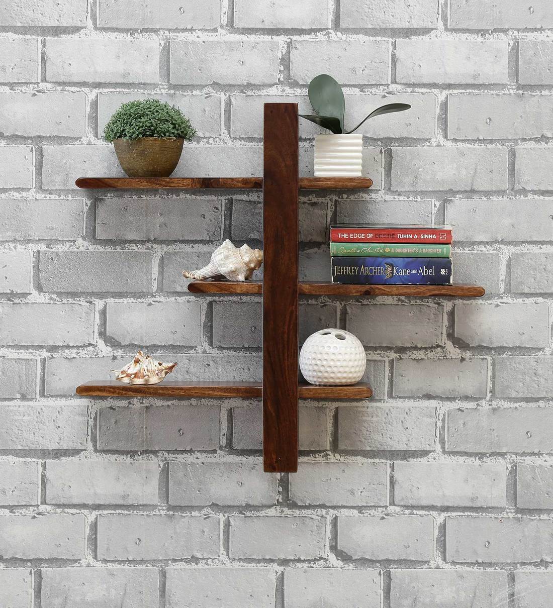 Buy Sheesham Wood Book shelf in Provincial Teak Finish by Wooden Mood ...