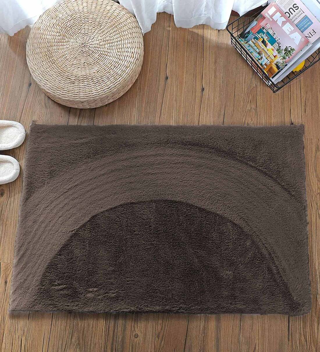 Buy Brown Solid Polyester 24x16 Inches AntiSkid Bath Mat by Luxe Home ...