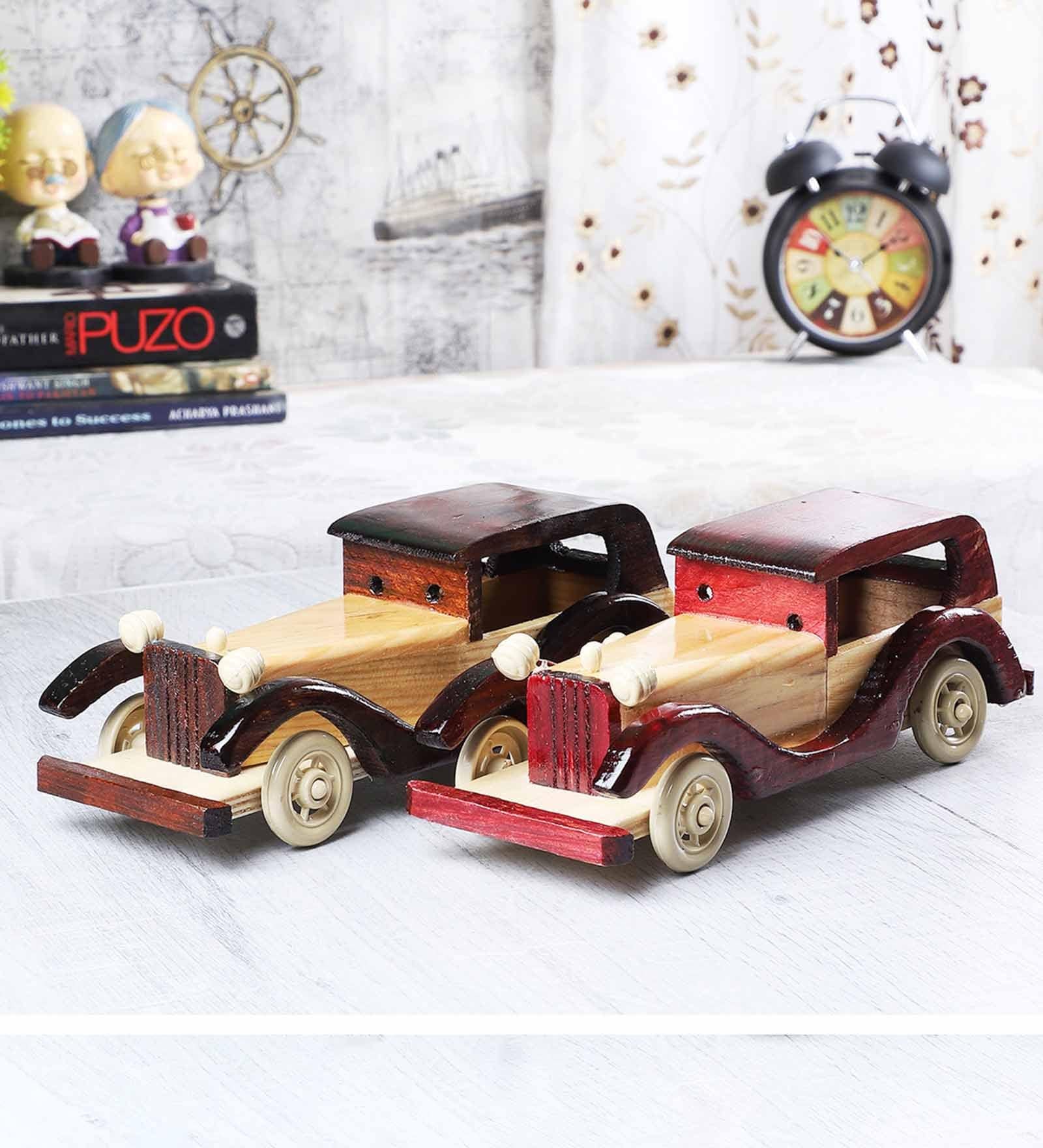 Buy Brown/Cherry Red Wooden Car Miniature Transport Decor Showpiece by ...