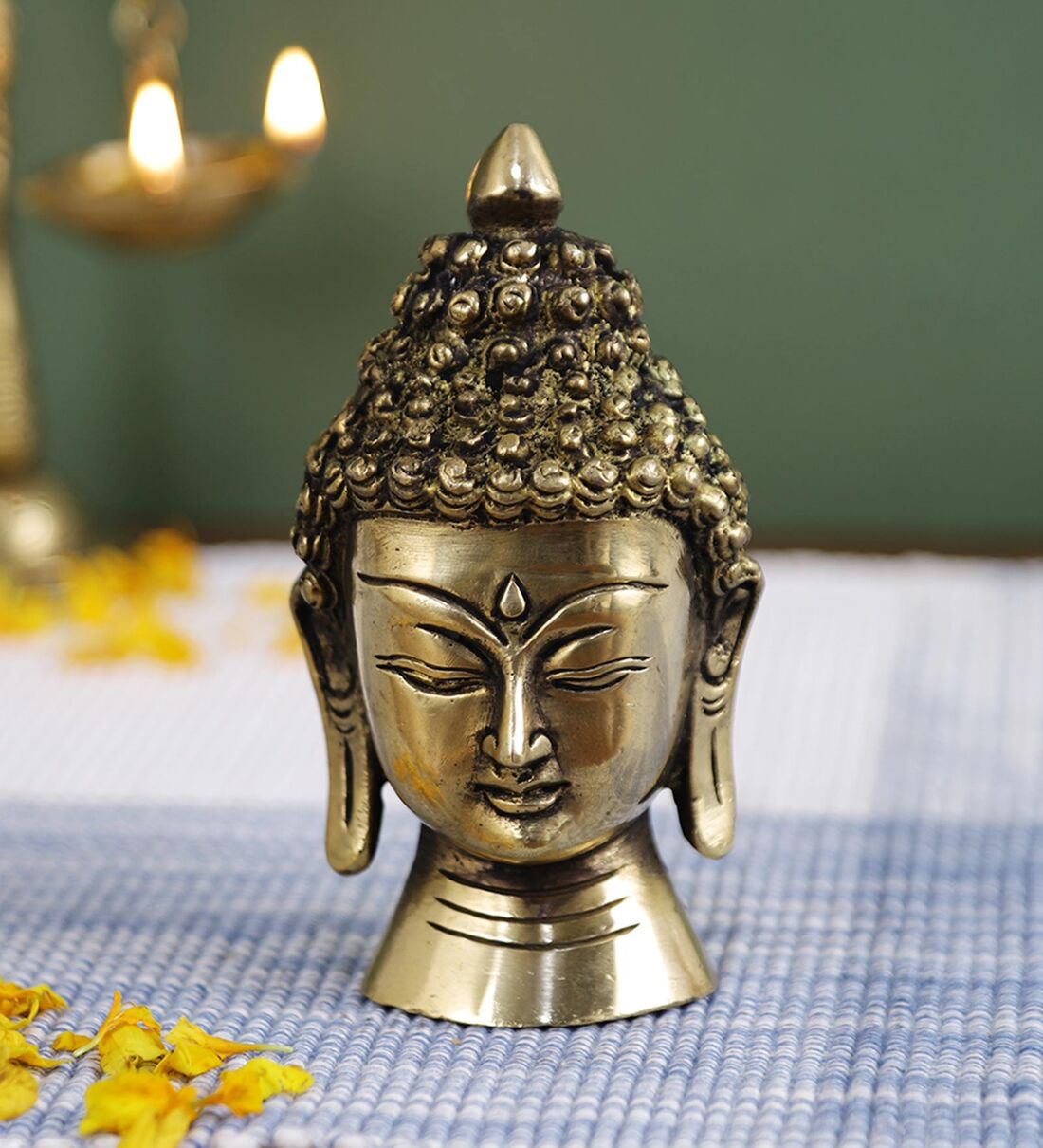 Buy Buddha Small Round Base Golden Brass Religious Idol at 45% OFF by ...