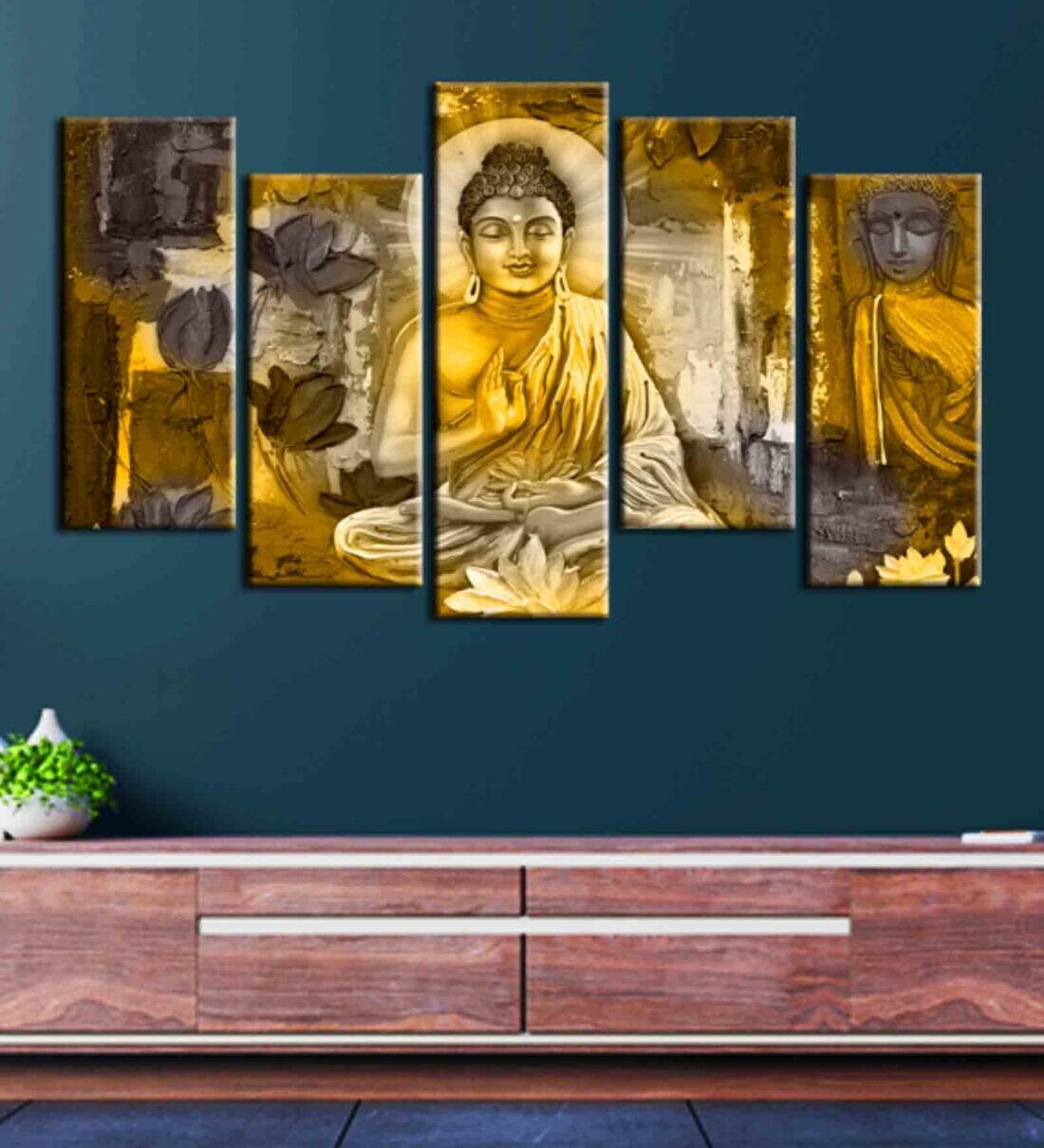 Buy Buddha Wall Mdf Art Panels Set of 5 Frames By DecoreMantra Online ...