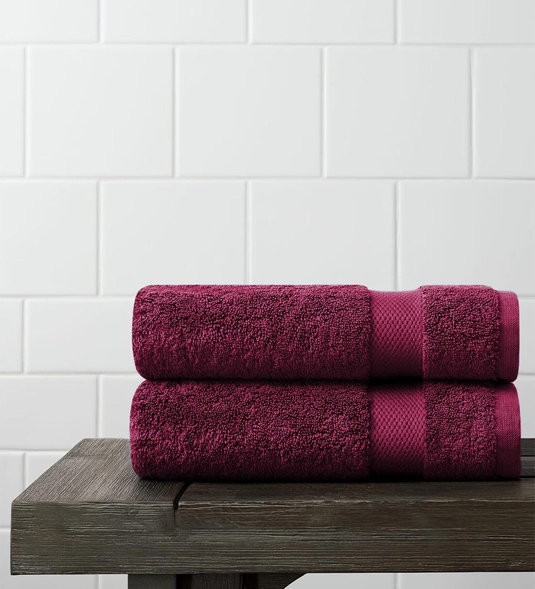 Buy Burgundy Solid 700 GSM Cotton Hand Towel (Set of 2) By Amouve at ...