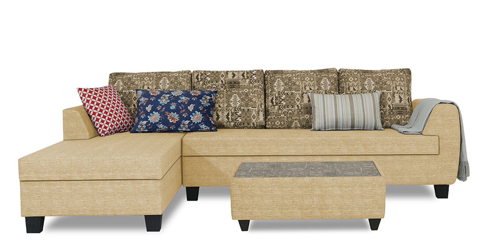 Buy Buster Crafty RHS Sectional 5 Seater Sofa with Center table in ...