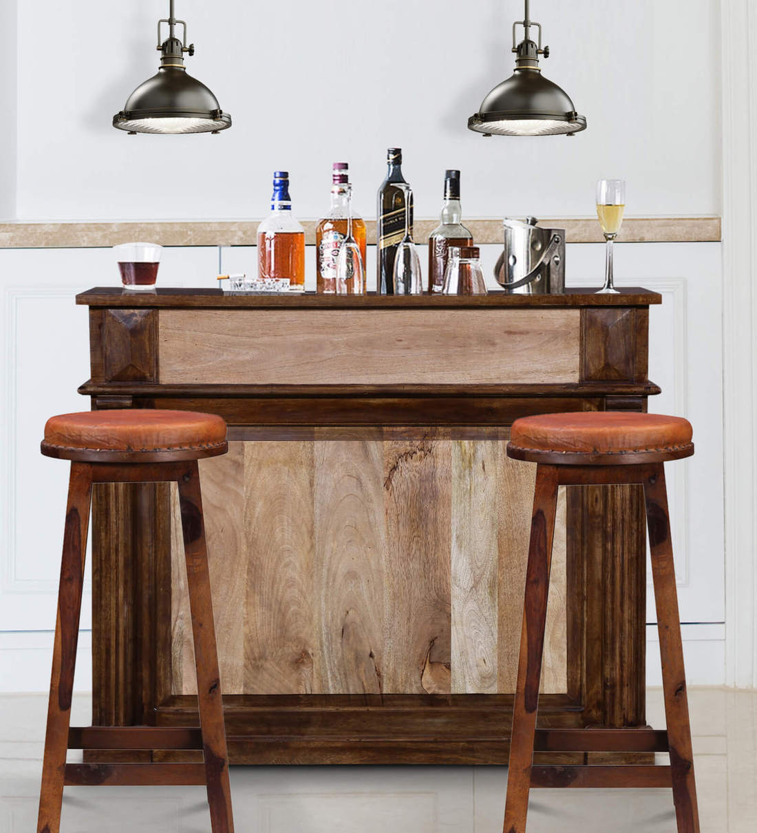 Buy Calliope Solid Wood Bar Cabinet in Dual Tone Finish Online - Bar ...
