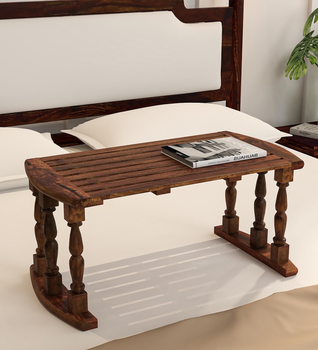 Buy Canton Sheesham Wood Portable Table in Scratch Resistant Honey Oak ...