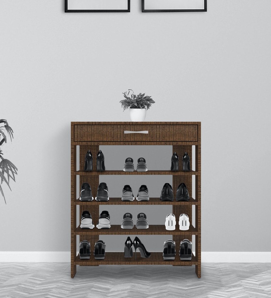 Buy Carina Open Shoe Rack with Drawer in Tawny Cambric Finish Online ...