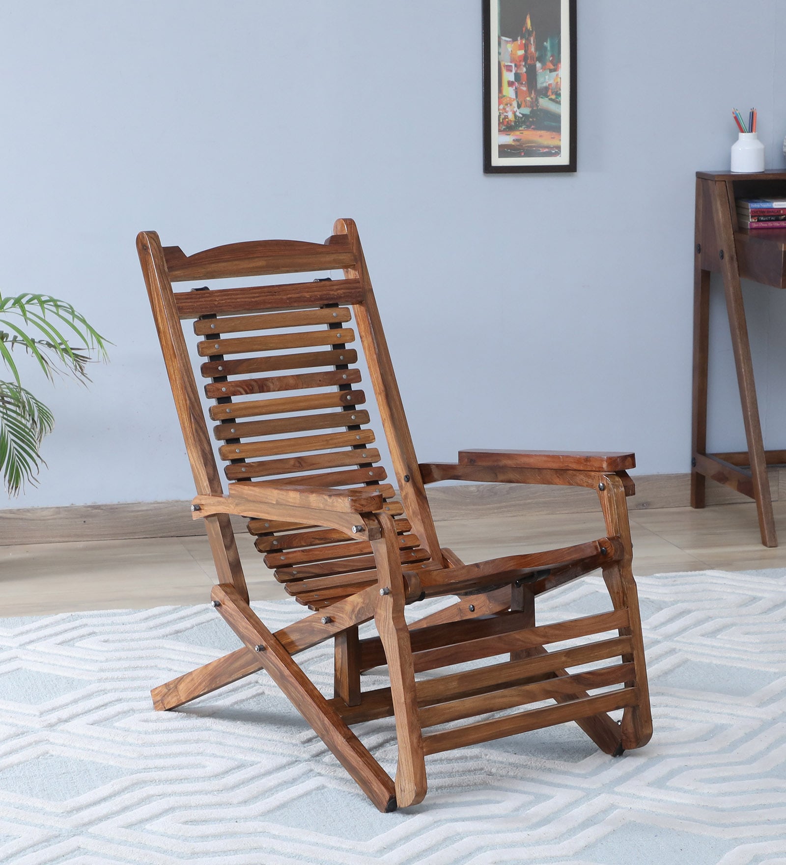Buy Cambrose Sheesham Wood Reclining Arm Chair in Rustic Teak Finish by ...