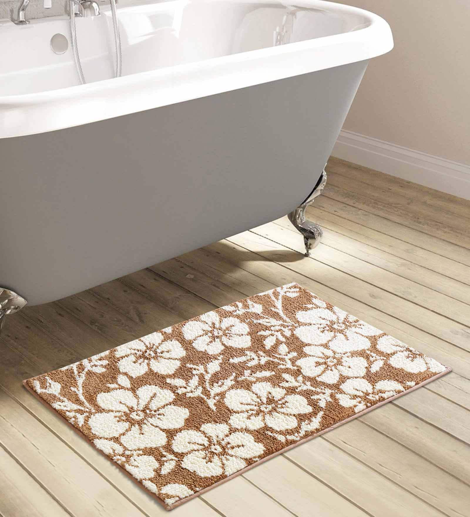 Buy Camel Floral Polyester AntiSkid Bathmat by Obsessions Online ...