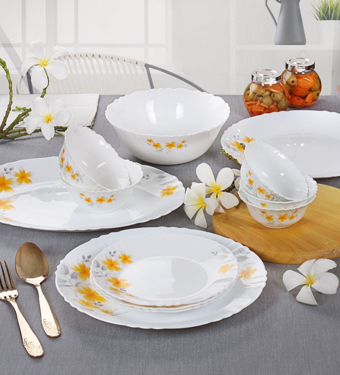 Buy Imperial Frangipani Opalware Dinner Set - 27 Pieces By Cello Online - Opalware Dinner Sets ...